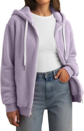 Generic Vestes pour femmes 2026 - Sweat &agrave; capuche d&eacute;contract&eacute; - Mode duveteuse et chaude - Avec poches, violet clair, 5XL