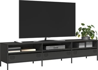 Festnight HETFTJN TV-Schrank Schwarz 202x39x43,5 cm Kaltgewalzter Stahl Lowboard mit 3 Fächern und 3 Schubladen Stabile Metall-Konstruktion Moderner Industrie-L