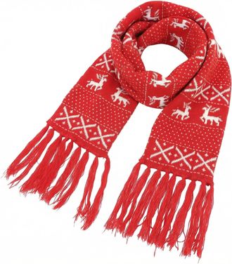 BESPORTBLE Weihnachtsschal Damen & Herren - 160 cm Wolle Dicker Schal mit Rentier & Schneeflocken Design | Weich Warme Gestrickte Winter Schals mit Quaste | f&uuml;r 