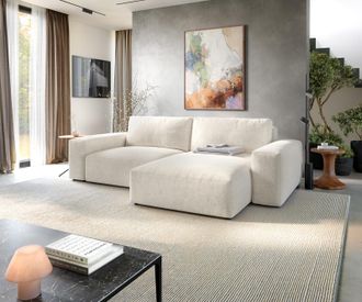 DELIFE Ecksofa Lanzo XL 270x180 cm Strukturstoff Soft Beige Recamiere variabel, Ecksofas