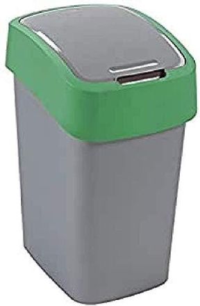 Curver Flip Bin - Poubelle 50L à couvercle basculant - Pour Cuisine, Bureau, Salle de Bain - 29,4 x 37,6 x 65,3 cm - Gris / Vert