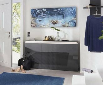 Dmora Kommode Pino, 3-t&uuml;riges K&uuml;chen-Sideboard, Wohnzimmer-Buffet, 100 % Made in Italy, 150 x 40 x 81 cm, gl&auml;nzendes Anthrazit