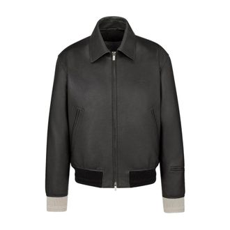 Dior Homme, Vestes, Noir, Taille: L Veste en Cuir Noir Bordures C&ocirc;tel&eacute;es Fermeture &Eacute;clair