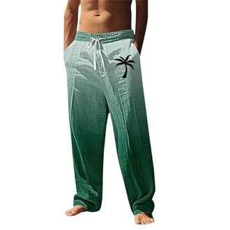 Generic Pantalon large en lin pour homme - Coupe ajust&eacute;e - Pantalon long pour homme - Pantalon d&eacute;contract&eacute; - Taille &eacute;lastique - Pantalon de plage pour homme -