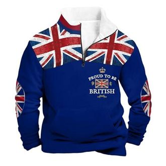 Generico Pull oversize d&eacute;contract&eacute; sans manches avec col montant et demi-fermeture &eacute;clair pour homme, bleu, XXXL