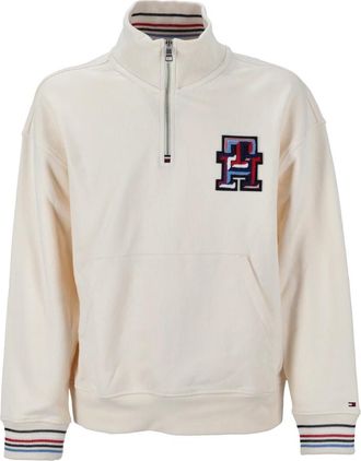 Tommy Hilfiger Homme, Sweatshirts et sweats &agrave; capuche, Beige, Taille: M Monogram Tipped 1/4 Zip Pull