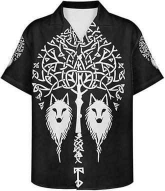 Keephen Viking Chemise Hawaiienne Femmes Hommes Viking Tatouage Impression 3D Chemise &agrave; Boutons Casual &Eacute;t&eacute; Chemisier Col &agrave; Revers Chemises