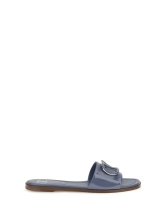 Valentino Garavani VLogo Patent Leather Slide Sandals - Blue
