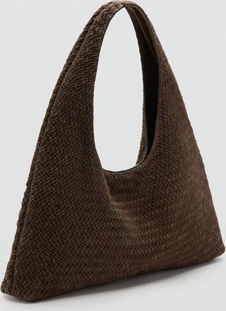 Mango Sac port&eacute; &eacute;paule cuir tress&eacute; moyen marron - Femme - Taille unique - MANGO