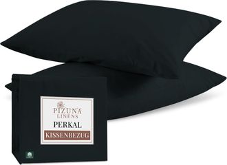 Pizuna Kissenbezug 40x80 cm 2er Set Baumwolle Schwarz, Atmungsaktiv 100% langstaplige Baumwolle in Perkalbindung Nur Kissenbezug (Schwarz Kissenbezug 2er Set