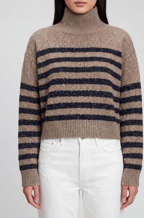 Brunello Cucinelli Pull &agrave; col roul&eacute; &agrave; rayures en m&eacute;lange de cachemire et laine avec lurex