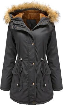 Generic Vestes pour femmes 2026 Veste matelass&eacute;e tendance avec col &agrave; capuche Manteau chaud dhiver, gris, XXL