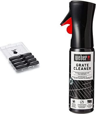 Weber 6489 Maiskolbenhalter-Set, 8 Stück, Picknick, Grillen, Gartenparty & 17875 Grillrost-Reiniger, 300 ml, Nebelspray, löst Fett- und Speisereste, schwarz
