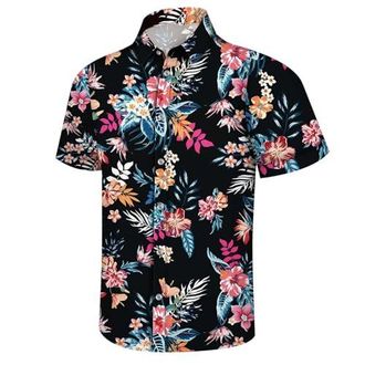 Generic Chemise hawa&iuml;enne &agrave; manches courtes pour homme - Sans plis - Boutonn&eacute;e - &Eacute;vacuation de lhumidit&eacute; - S&eacute;chage rapide - Imprim&eacute; d&eacute;contract&eacute; - Haut color&eacute; 