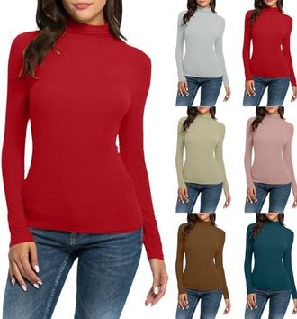 Generic Haut &agrave; manches longues pour femme - Col roul&eacute; - Coton doux - Sous-v&ecirc;tements thermiques - Haut &agrave; manches longues - Sous-v&ecirc;tements unis &agrave; col montant - 