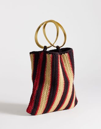 Topshop Carlie - H&auml;keltasche in Schokobraun gestreift mit Metallgriff
