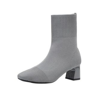 Generic Bottines courtes en tricot extensible pour femme - &Eacute;l&eacute;gantes - Couleur unie - Talon &eacute;pais - Respirantes - Classiques et confortables - Pour le travail