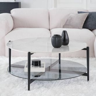Studio Copenhagen home24 Couchtisch HAYESTOWN &Oslash; 94cm Grau/Wei&szlig;/Marmor Wei&szlig; Dekor