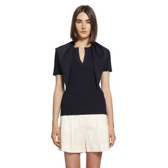 Max Mara Tie-Detailed Ribbed-Knit T-Shirt
