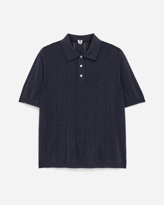 Arket Poloshirt Im Pointelle-Strick -Blau