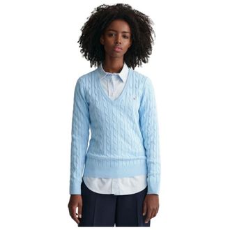 GANT Twisted Cotton V-Ausschnitt Pullover - - Knitwear - Damen - Blau - XL
