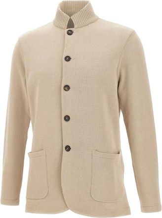 Eleventy Homme, Pulls, Beige, Taille: XL Cardigan &agrave; col montant c&ocirc;tel&eacute;