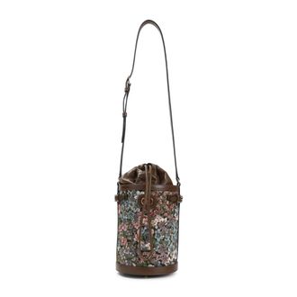Valentino Garavani Vain Kleine Blumen-bestickte Baumwoll-Canvas Umh&auml;ngetasche - - Bags - Damen - Braun - ONE SIZE