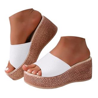 Generic Sandales compens&eacute;es pour femme - Chaussures de printemps souples - Pantoufles orthop&eacute;diques en li&egrave;ge pour femme - Sandales d&eacute;t&eacute; confortables &agrave; bout ou