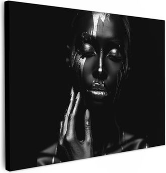 MuchoWow © Wandbilder 70x50 cm Schlafzimmer Home Deko Wohnung Bild Wohnzimmer Fotoleinwand Wand Bilder Leinwand Wall Decor Frau - Silber - Malerei - Schwarz un