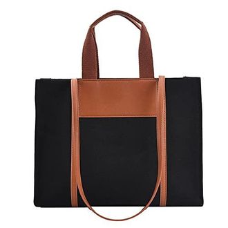 Generic Sac fourre-tout en toile de taille moyenne avec fermeture &eacute;clair pour femme avec poign&eacute;e sur le dessus, sac &agrave; bandouli&egrave;re d&eacute;contract&eacute;, Noir, Medium