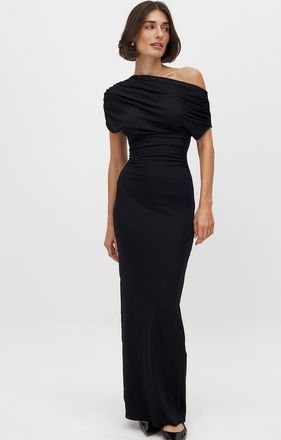 NA-KD Robe longue drap&eacute;e en tissu doux - Noir