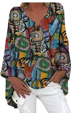 Generic Robes boh&egrave;me 2026 pour femmes, chemisier ample &agrave; manches longues et col en V pour femme, multicolore, XXL