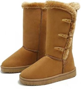 Generic JJDFW Bottes de neige dhiver mi-mollet en coton chaud mode couleur unie bouton dames marron longues bottes grande taille, kaki, 39 2/3 EU