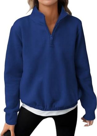 Generic Sweat-shirts pour femmes - Coupe semi-zipp&eacute;e - D&eacute;contract&eacute; - Quarter - Fermeture &eacute;clair - Tenue dautomne - Couleur unie - Hauts avec poches - Veste de