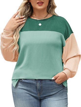 Heekpek Sweatshirt Damen Oversized Pullover Herbst Winter Rundhals Langarm Bunt Color Block Pullover Große Größen Langarmshirt Ohne Kapuze Casual Oberteil, Gr