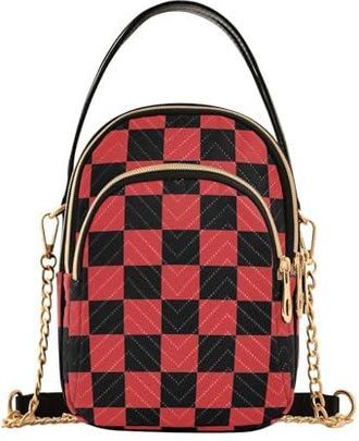 Mnsruu Sac à bandoulière pour femme - Motif damier noir et rouge - Petit sac à bandoulière avec sangle réglable