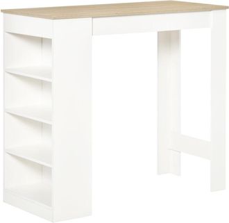 HOMCOM Table de bar - HOMCOM - 2 personnes - 4 &eacute;tag&egrave;res ouvertes - panneau de particules - 115x50x102,7cm - blanc et bois naturel