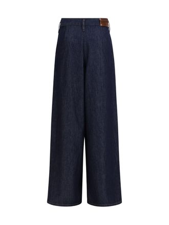 Dries Van Noten Womens Wide-Leg Pleated Jeans Indigo Cotton Trousers