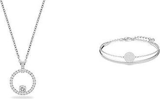 Swarovski Pendentif Creativity, forme circulaire, cristaux, métal rhodié, blanc & Bracelet-jonc Ginger femme, cristaux brillants incolores et métal rhodié, tail