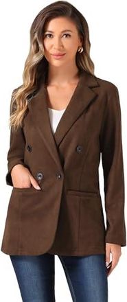 Allegra K Blazer en Faux Su&egrave;de pour Femme Veste de Travail &agrave; Col &agrave; Revers Costume daffaires Double Boutonnage Marron L