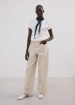 Mango T-shirt en m&eacute;lange de coton manches courtes blanc cass&eacute; - Femme - XXS - MANGO