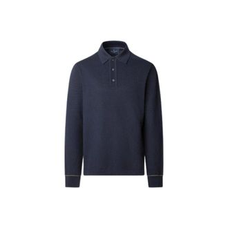 Hackett Lang&auml;rmeliges Polo-Shirt aus texturiertem Baumwoll-Seiden-Strick - - Tops - Herren - Blau - M