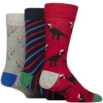 SockShop Wildfeet Homme Cadeau de No&euml;l Chaussettes Paquet de 3 (FR/ES, Num&eacute;rique, 40, 46, Taille normale, Taille normale, Dinosaure festif)