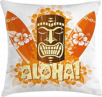 Abakuhaus Tiki Bar Kissenbezug, Hibiskus-Flora, Waschbar mit Rei&szlig;verschluss Kissenh&uuml;lle mit Farbfesten Klaren Farben Beidseitiger Druck, 40 x 40 cm, Hellgelb Or