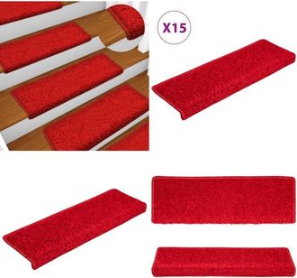 vidaXL Vidaxl - Teppich-Treppenstufen 15 Stk. 65x21x4 cm Rot - Teppich - Treppenmatte - Stufenmatte - Trittsicherheit - Rutschfeste Matte - Home & Living