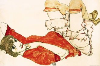 1art1 Egon Schiele XXL Poster Wally In Roter Bluse Mit Erhobenen Knien, 1913 Plakat | Bild 120x80 cm