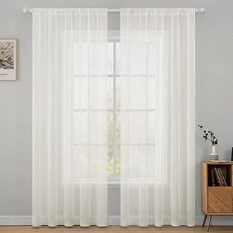 Miulee 2 Panneaux Couleur Pure Rideaux Noël De Fenêtre Transparents Lisse Élégant Panneaux Voile De Fenêtre/Rideaux/Traitement pour Chambre Salon Tige de Poc