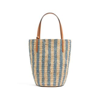 Valentino Garavani Hand-Woven Raffia Striped Tote Bag - Blue