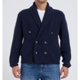 Brunello Cucinelli Homme, Pulls, Bleu, Taille: M Cardigan en maille c&ocirc;tel&eacute;e de coton