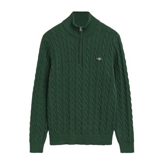 GANT Pullover f&uuml;r Herren, mit halbem Rei&szlig;verschluss, Mit Zopfmuster (Gr&uuml;n)